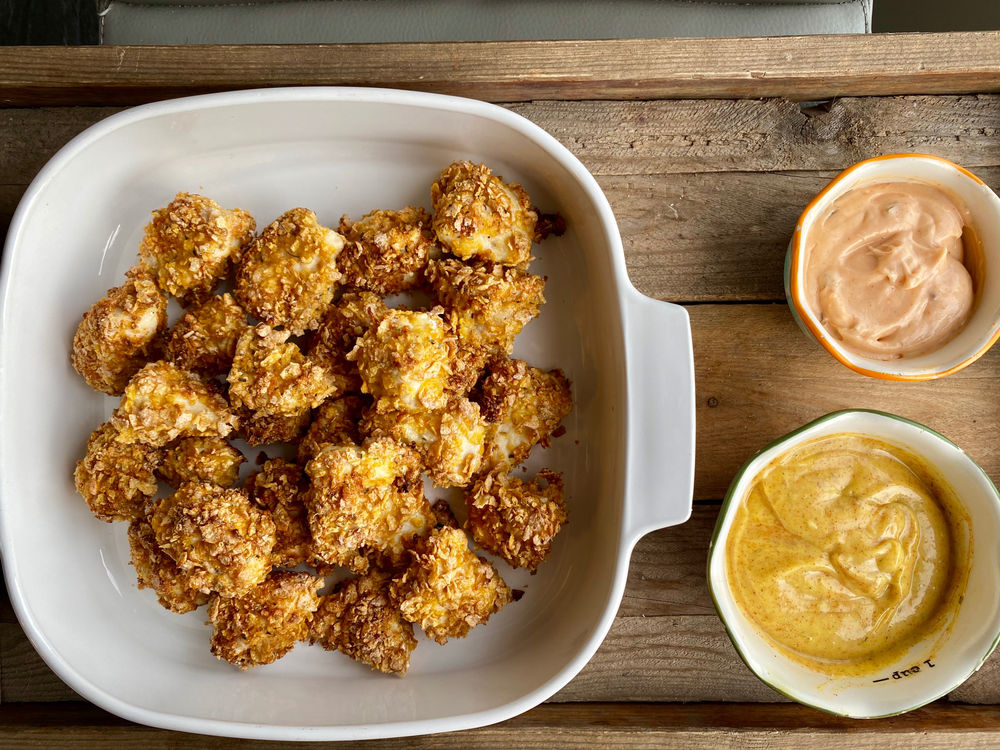 Baked Chicken Nuggets with Smoked Spicy Mayo & Honey Mustard