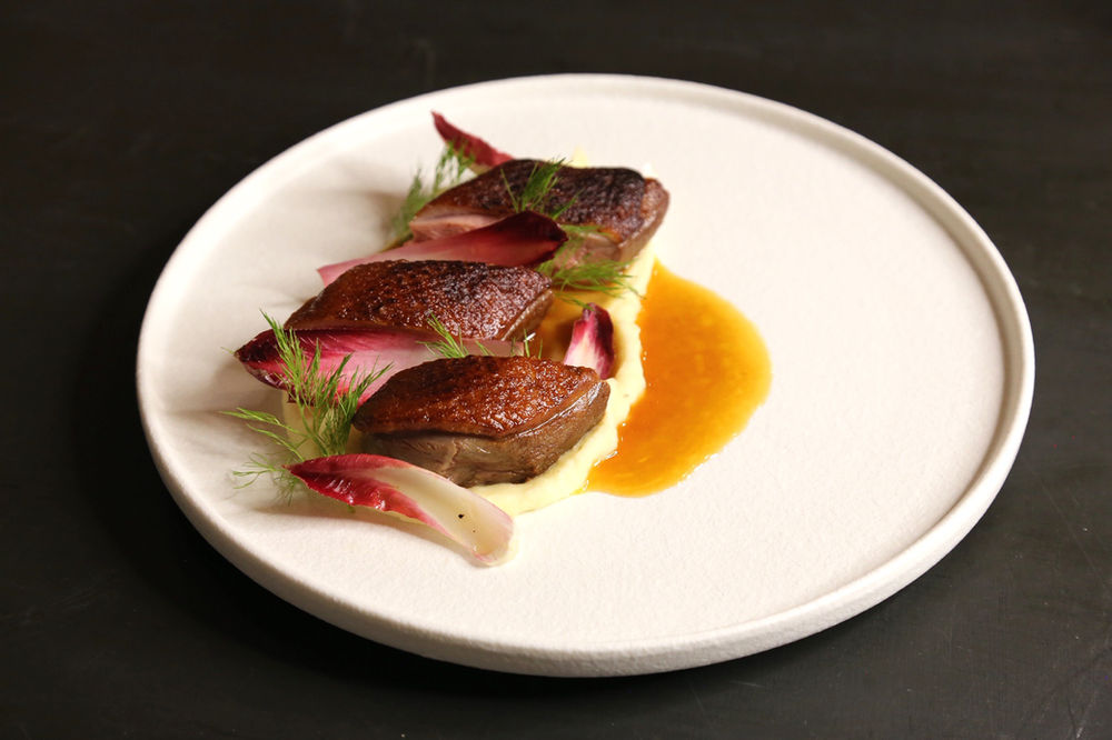 Powdered Duck, Creamy Mashed Potato, Red Witlof and Duck Jus