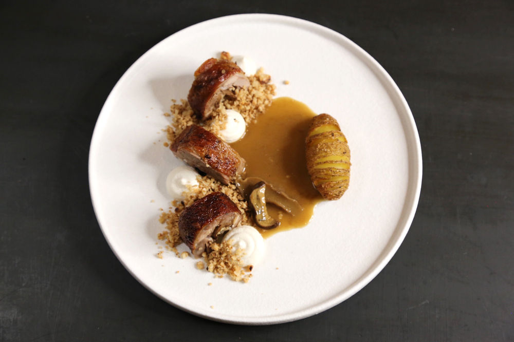 Duck Leg Ballotine, Macadamia Puree and Crumb, Hasselback Potato ...