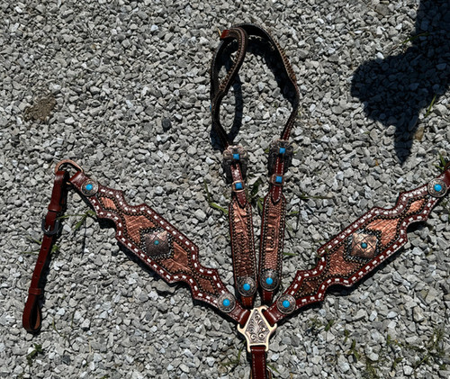Copper Alligator Inlay w Buckstitch Bridle Breast Collar Set ...