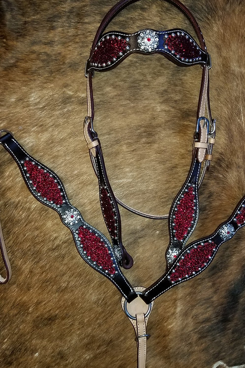 Red Swarovski Crystal Bling Bridle Breast Collar Set | customblinghorsetack