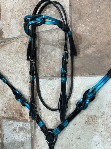 Teal & Black Leather Celtic Knot w Rawhide Bridle Breast Collar ...