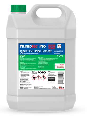 Type P Solvent Cement, Green, 4 Litre | Plumbtec Pro