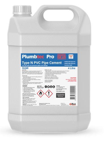 Type N Solvent Cement, Clear, 4 Litre | Plumbtec Pro