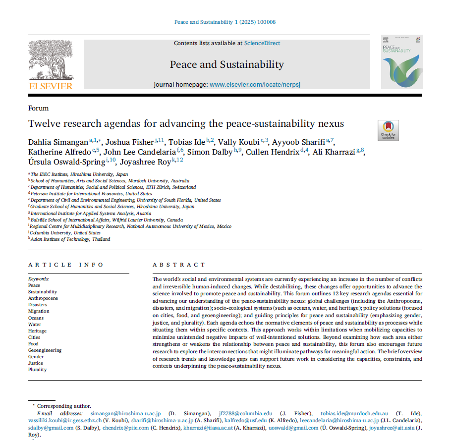 Twelve research agendas for advancing the peace-sustainability nexus