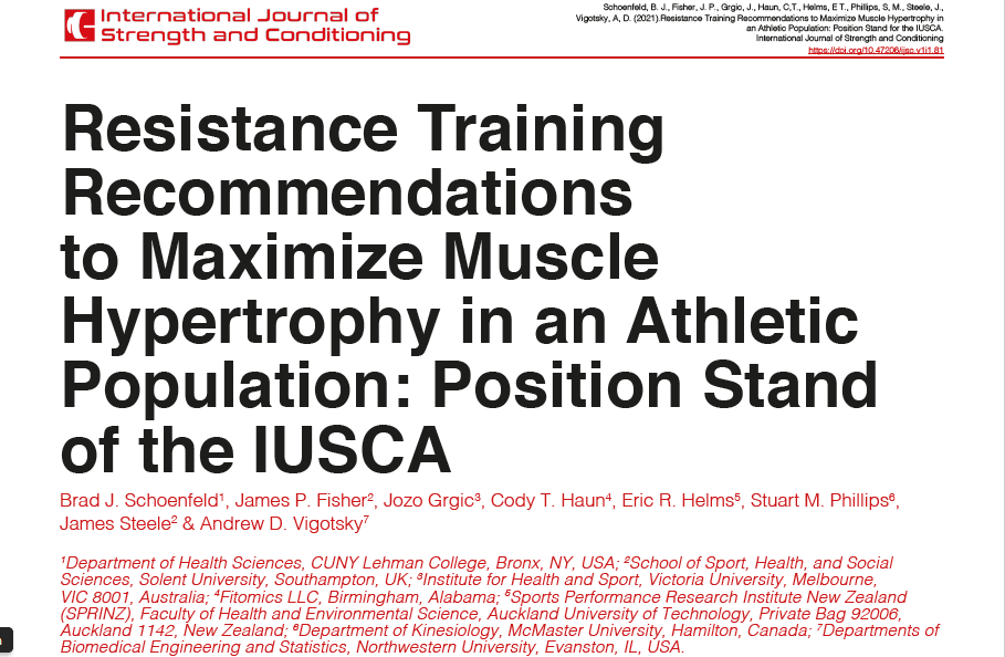 Training for Hypertrophy: Position Stand of the IUSCA (Schoenfeld et al.)