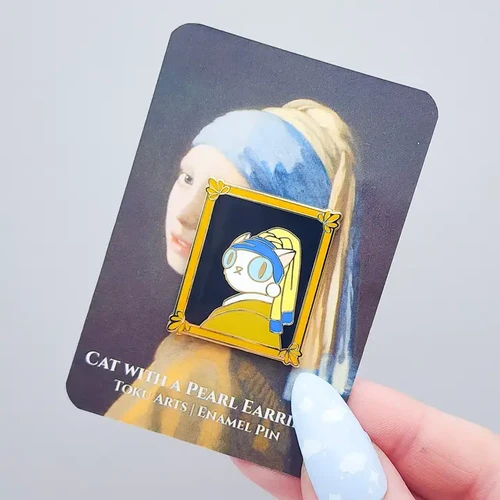 Cat with A Pearl Earring Cat Enamel Pin- Toku Arts - Vermeer "Girl w ...