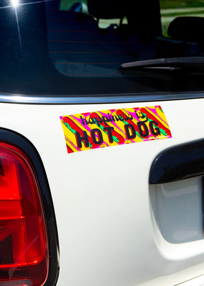 HAPPINESS IS HOT DOG BUMPER STICKER | fab-hatters