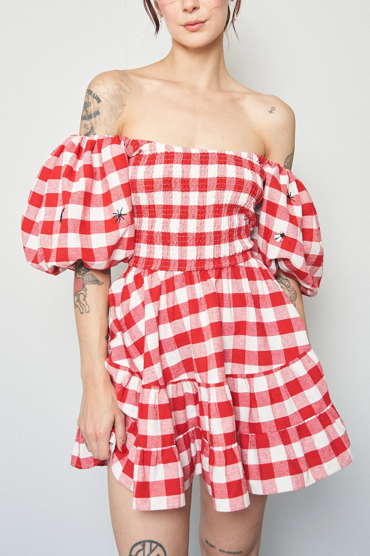 Ruined Picnic Mini Dress | Insects Bugs | Red Plaid | FBC | fab-hatters