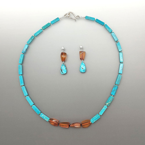 Turquoise and Amber Necklace and Earring Set | palm-of-hope-v2