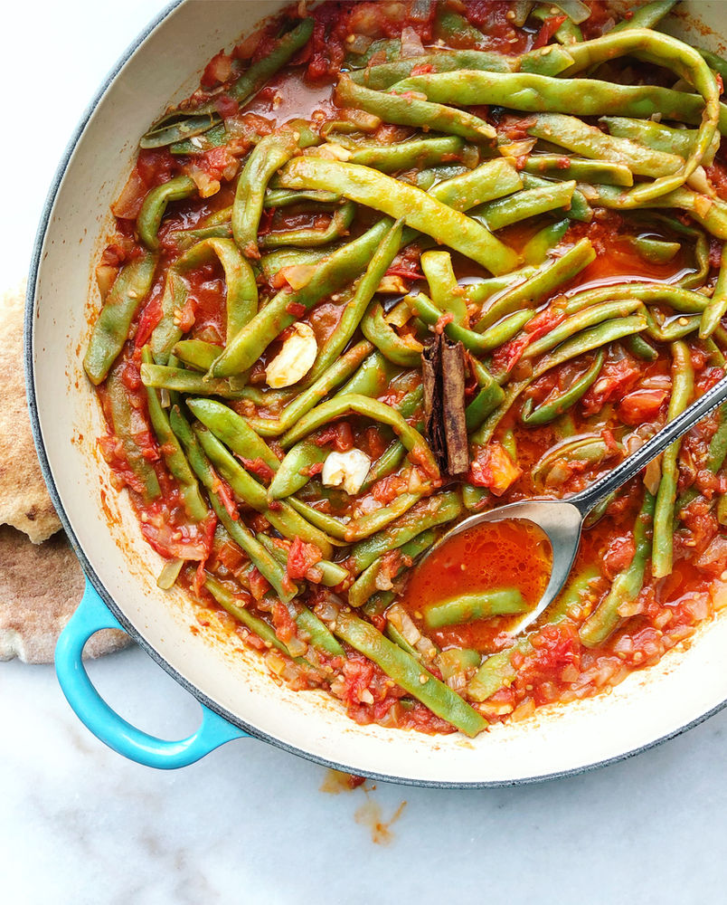 Braised Wide Green Beans in Olive oil