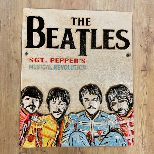 “THE BEATLES - SGT. PEPPER...” ‘Made-Aged’ Cast-Iron Repro - Flat Sign ...