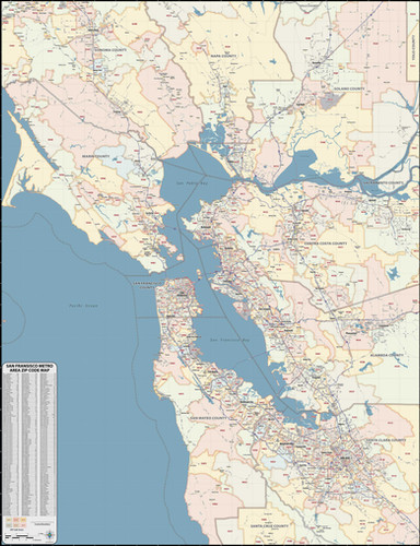 San Francisco Bay Area ZIP Code Laminated Wall Map | topographics