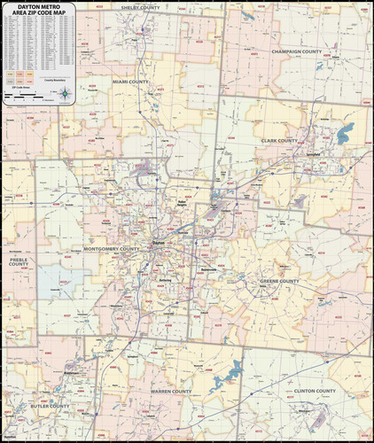Dayton Metro Area ZIP Code Laminated Wall Map | topographics
