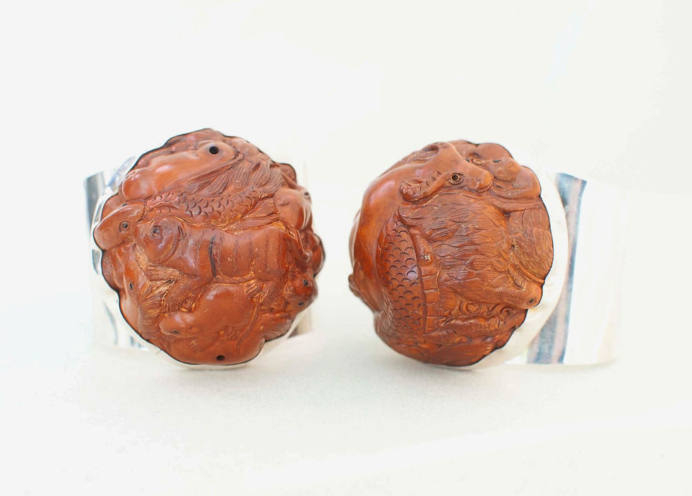 4. Sterling Cuffs with Chinese Netsuke Medallions | kspetzcollections