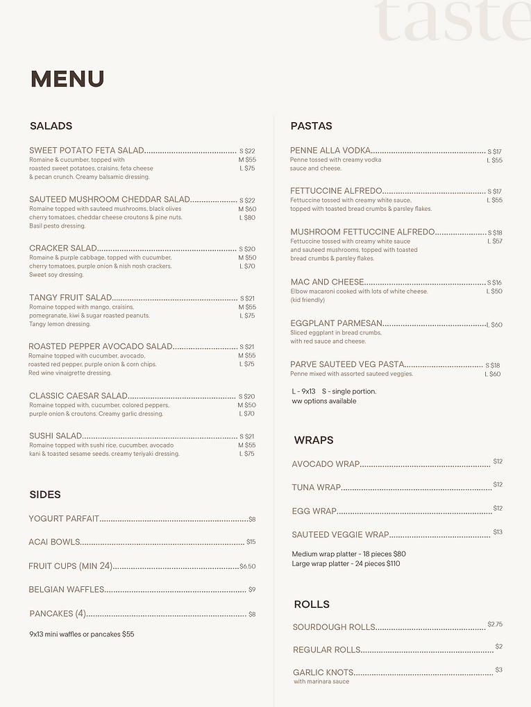 Menu | Taste Brunch & Co