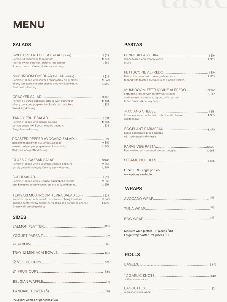Menu | Taste Brunch & Co