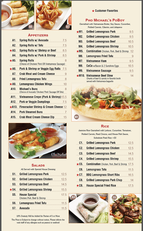Pho Michael | Menu
