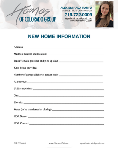 NEW HOME INFO SHEET | Homes of Expansion