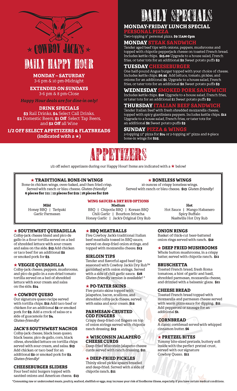Menus | Cowboy Jack's Altoona