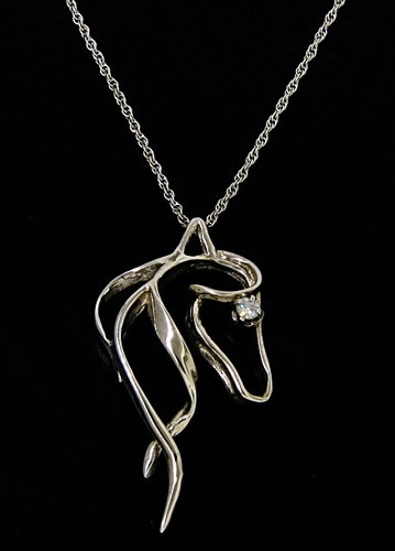 14kt White Gold Horse Head Necklace with Diamond Eye | Bow River Jewelry