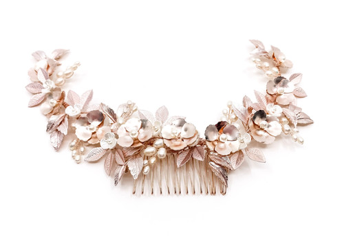Melody Rose Gold Floral Headpiece | Rush Creations Bridal Jewellery ...