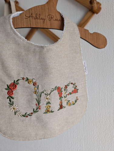 Embroidered first birthday ONE bib - Autumn Colourway | Ashley Rose