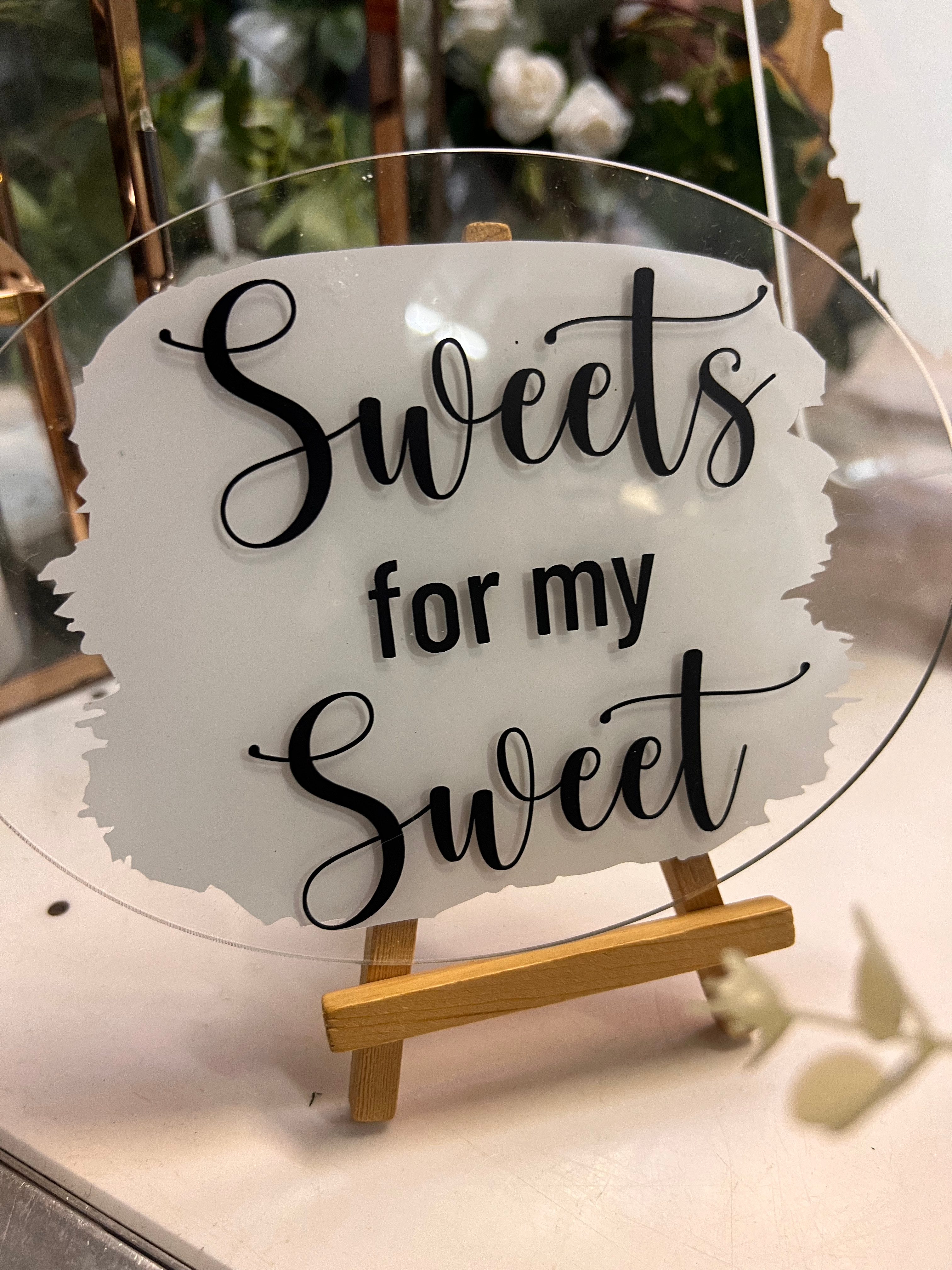 White Painted Back Acrylic - Black Vinyl Sweets Sign
