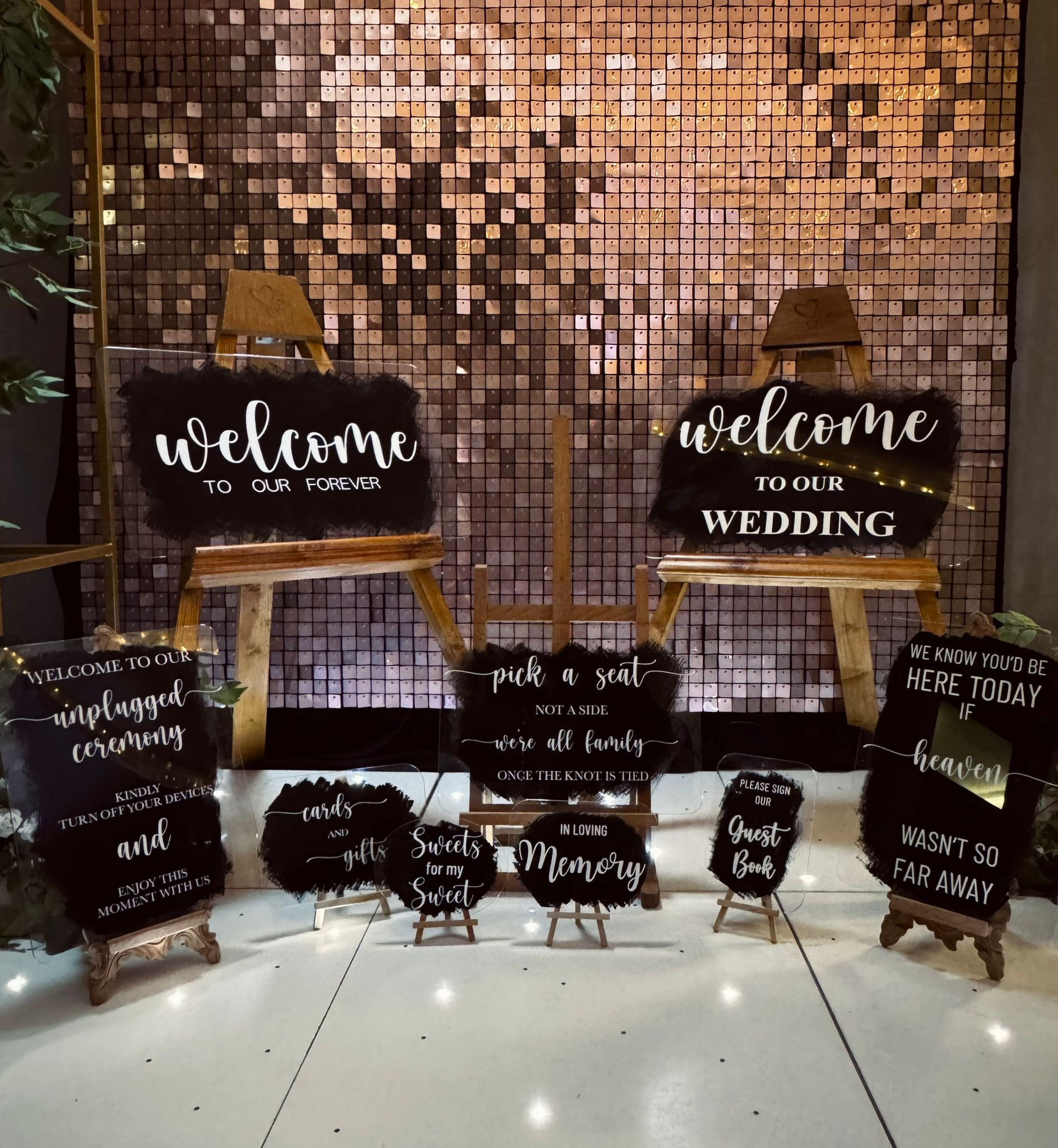 Black Painted Back Acrylic - White Vinyl Signage Set