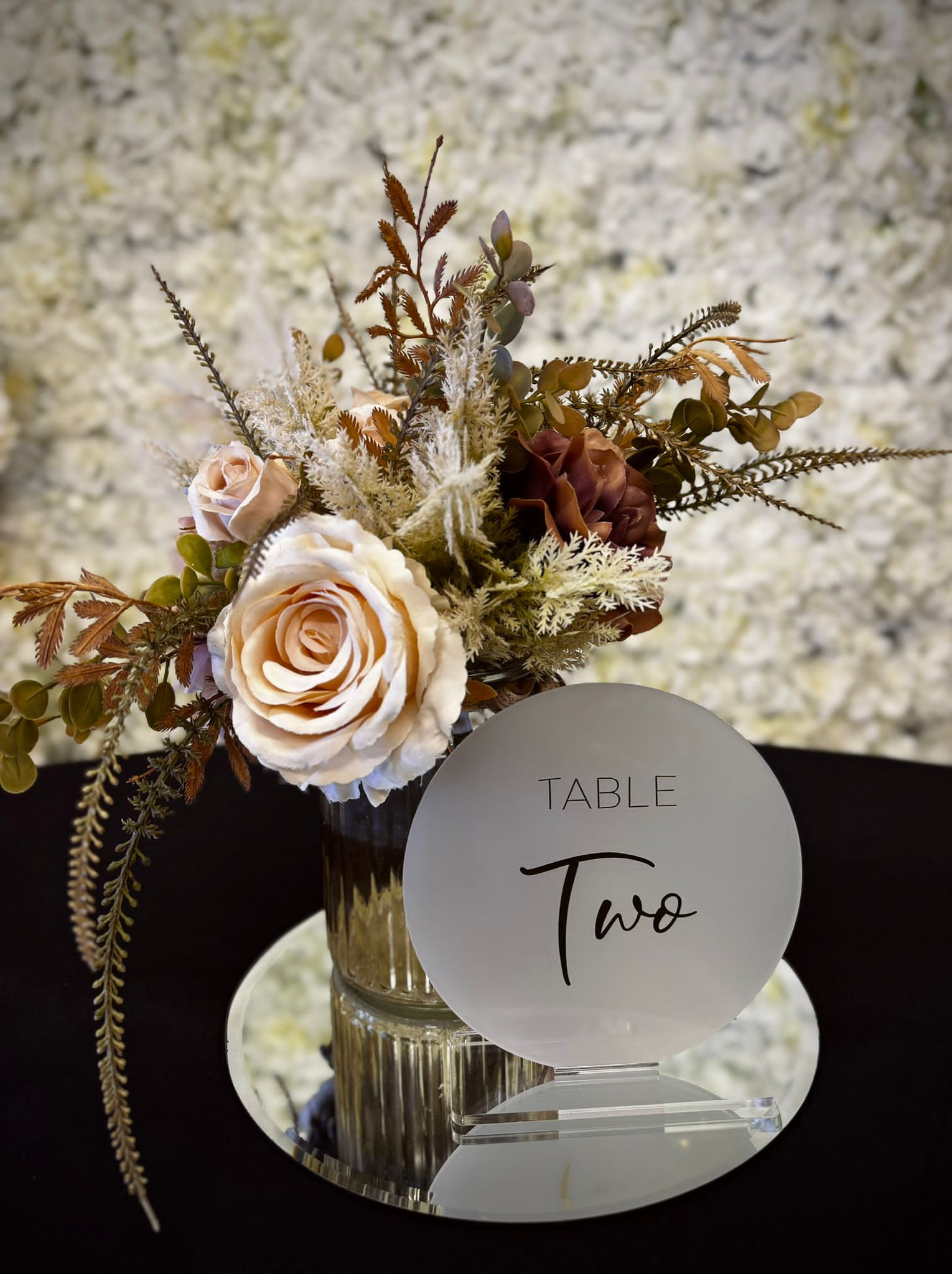Free Standing Round Frosted Acrylic Table Numbers (with Gold Vinyl)