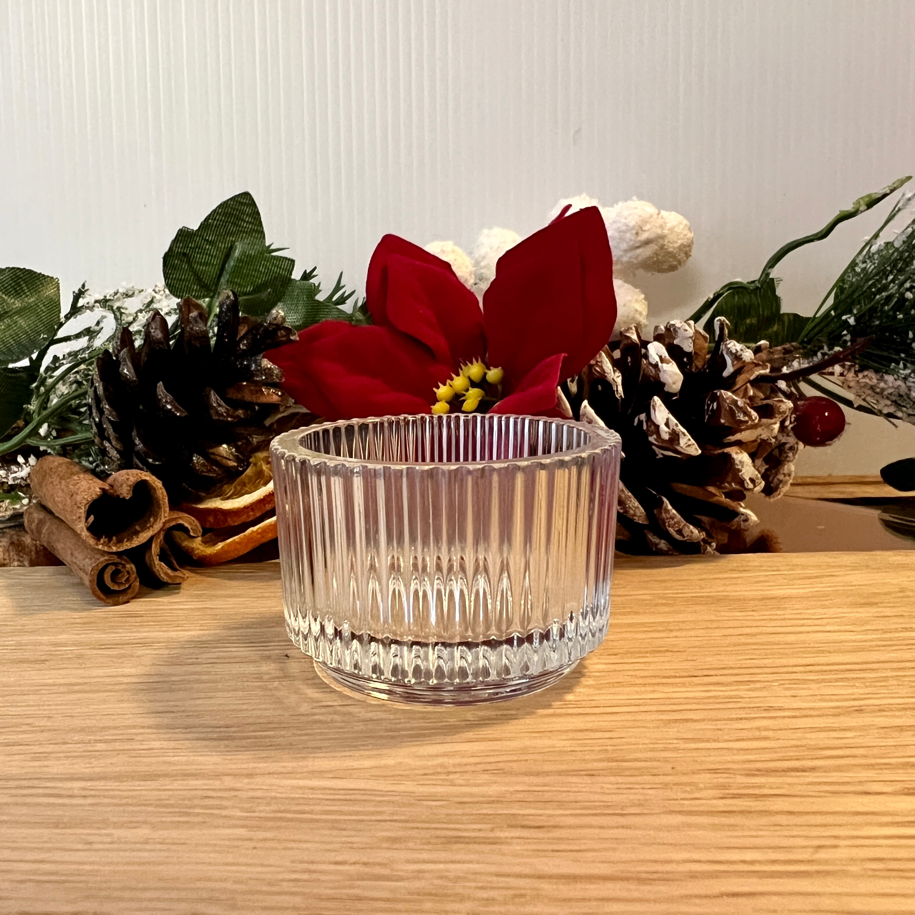 Clear Ribbed Tea Light Holder