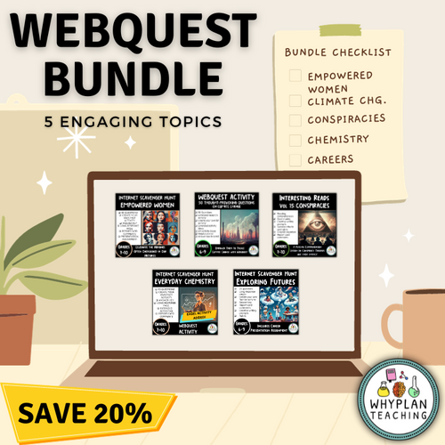 This middle school WebQuest bundle includes five diverse topics ...