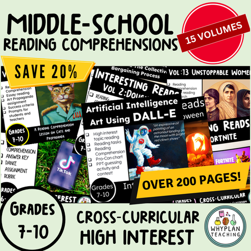 Middle School Reading Comprehensions | Bundle - 15 Vols