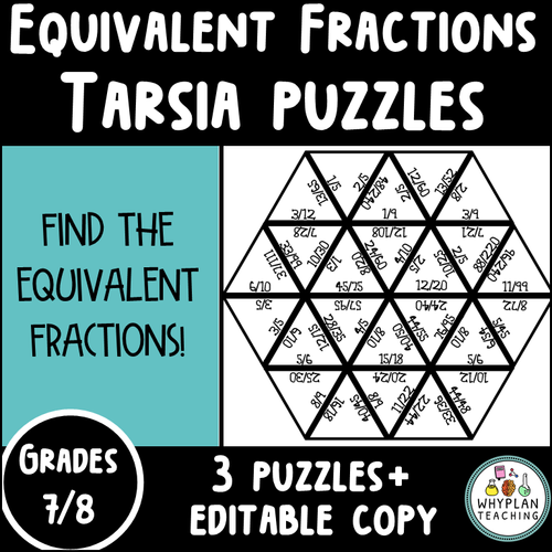 Middle School Equivalent Fractions Tarsia Puzzles | Editable Copy