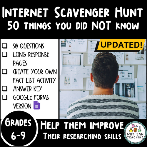 Middle School Internet Scavenger Hunt Activity | 50 Fact Questions ...