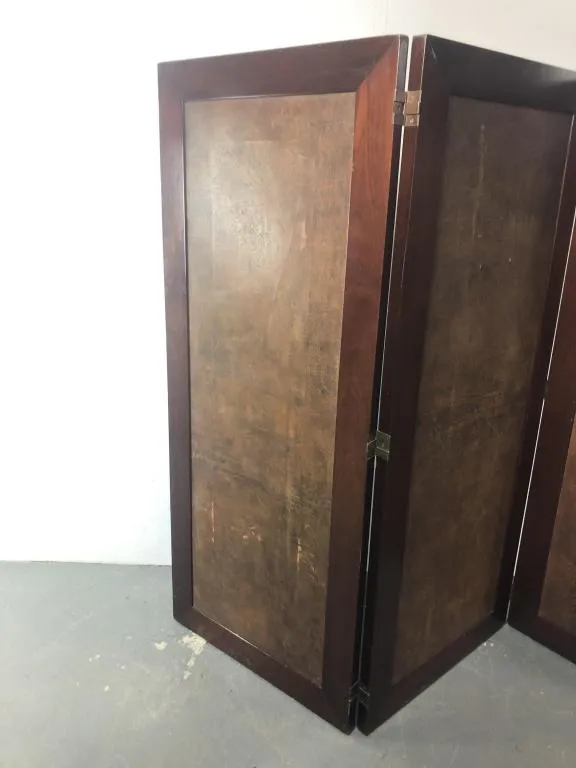 Three Panel Mahogany & Leather Screen | Koch Antiques