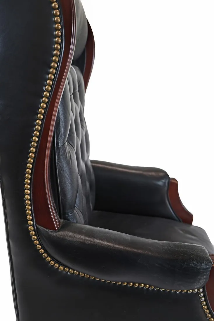 Button Tufted Black Leather Executive Chair | Koch Antiques