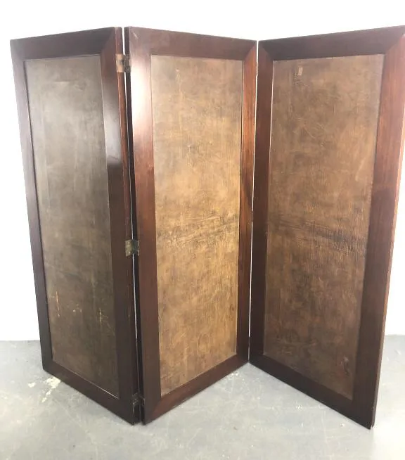Three Panel Mahogany & Leather Screen | Koch Antiques