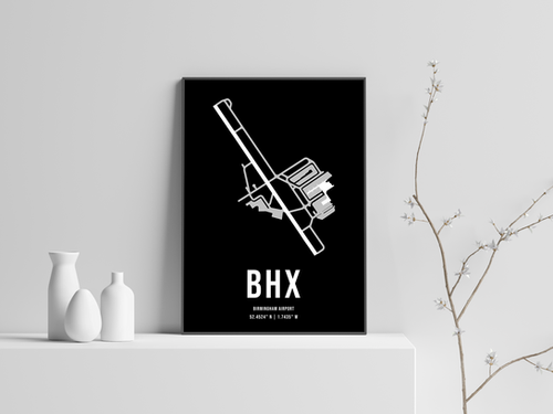 Birmingham BHX Airport Map Dark Style | Planeshape