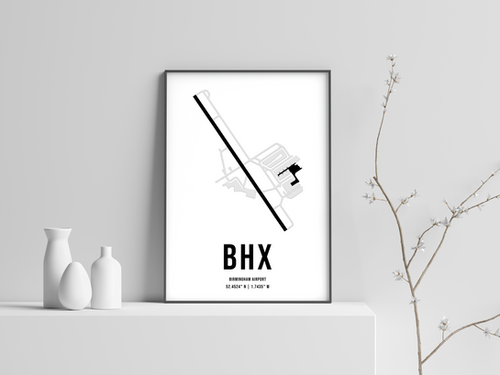 Birmingham BHX Airport Map Light Style | Planeshape