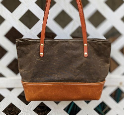 Handmade Leather and canvas tote - large | From The Hide Leathe