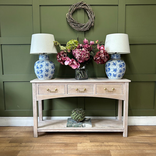 Solid Oak Lime Waxed Console Table With Shelf | Mysite