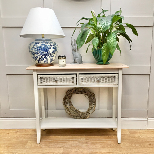 Console Table with Two Wicker Baskets & Lower Shelf | Mysite