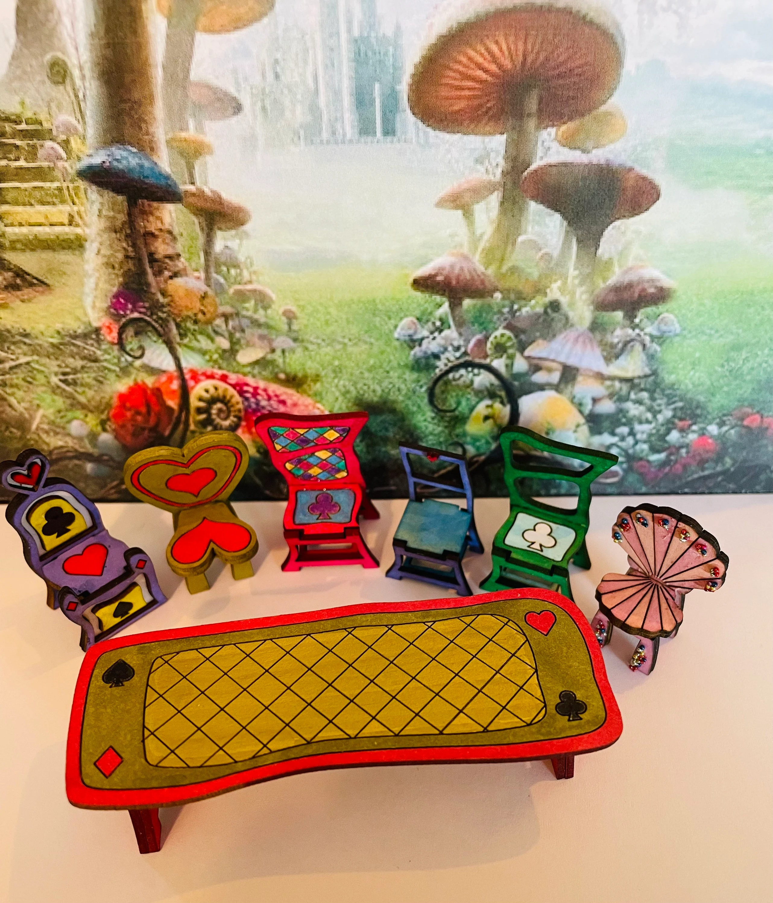 1/48th kit, Wonky Wonderland dining table and 6 chairs, quarter scale ...