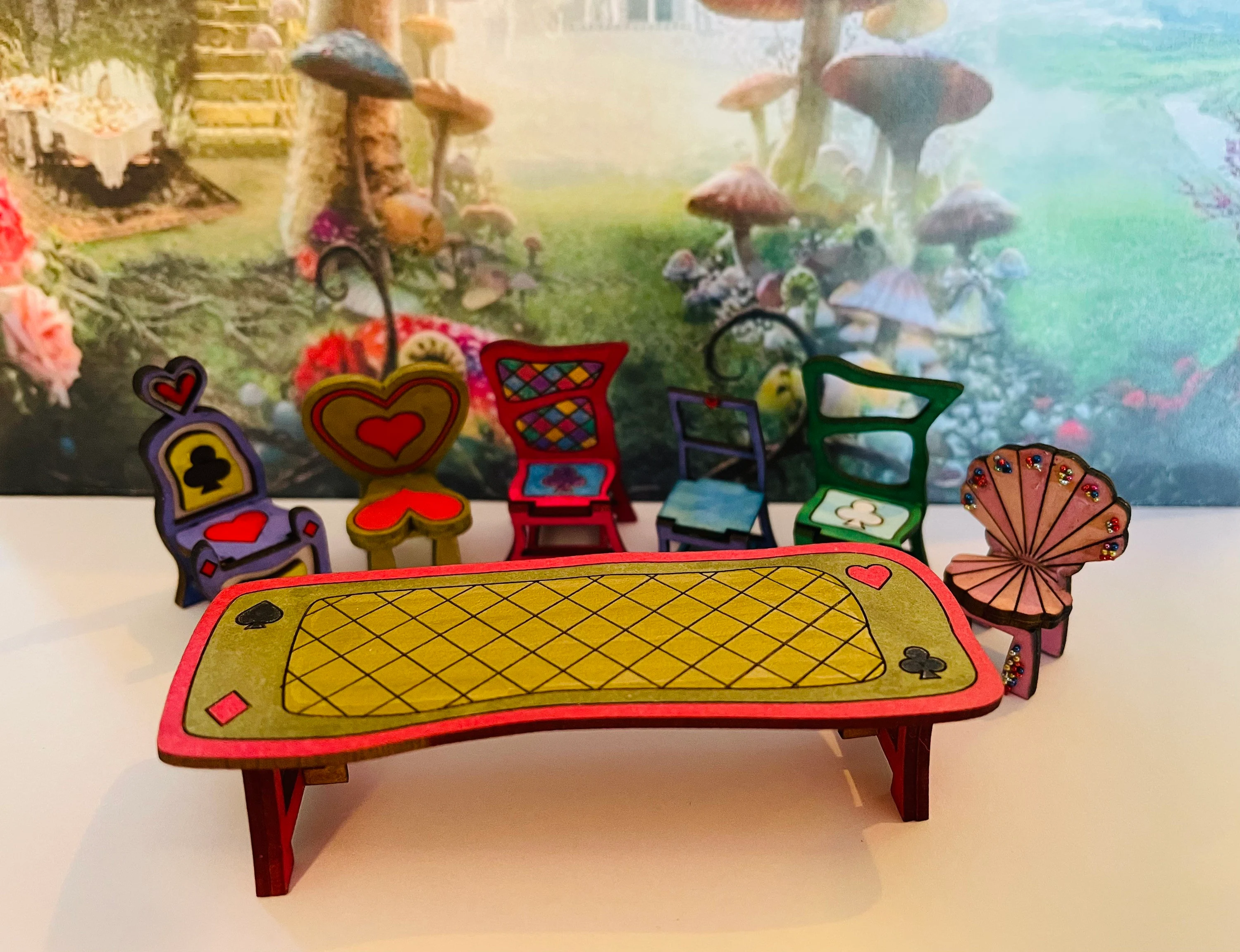 1/48th kit, Wonky Wonderland dining table and 6 chairs, quarter scale ...