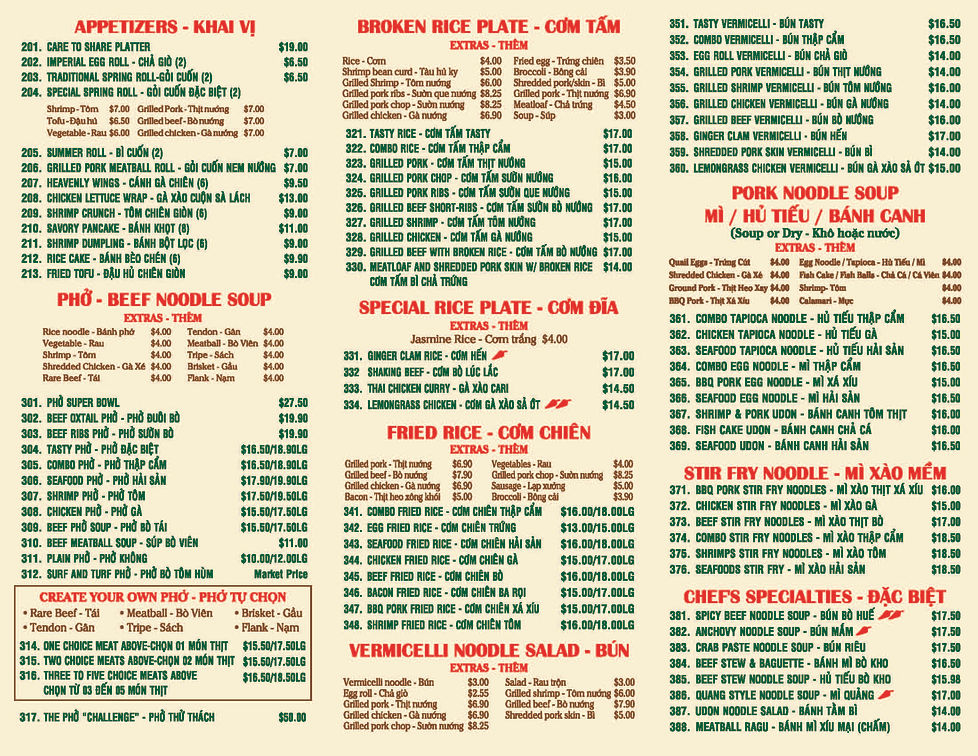 TOGO MENU | Tasty Pho