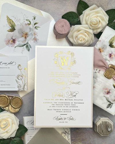 Gold Foil Botanical Floral Shuler Monogram Wedding Invitations 01 ...