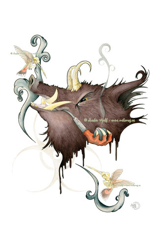 'Demon Boar' ~ original ink & watercolour, framed | owlsong1