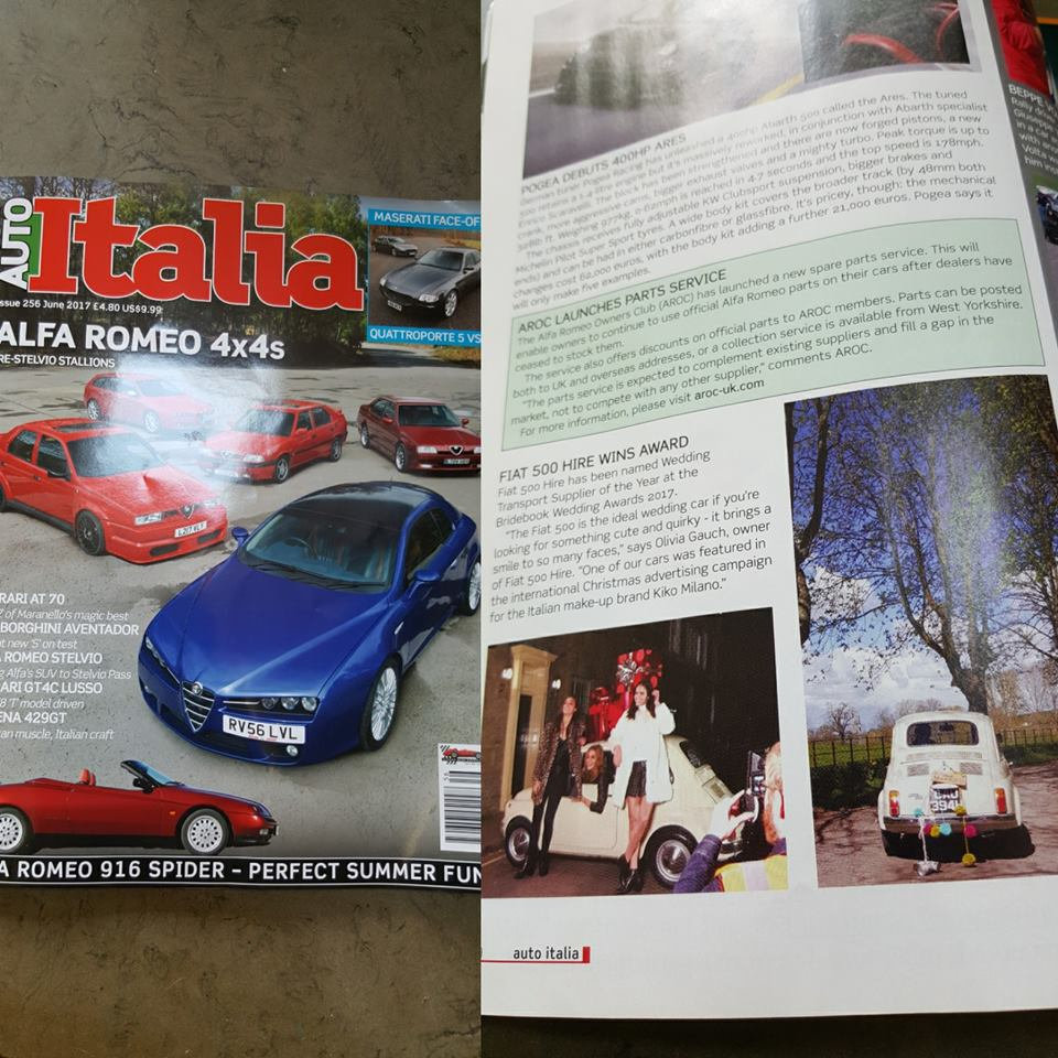Fiat 500 Hire in Auto Italia Magazine