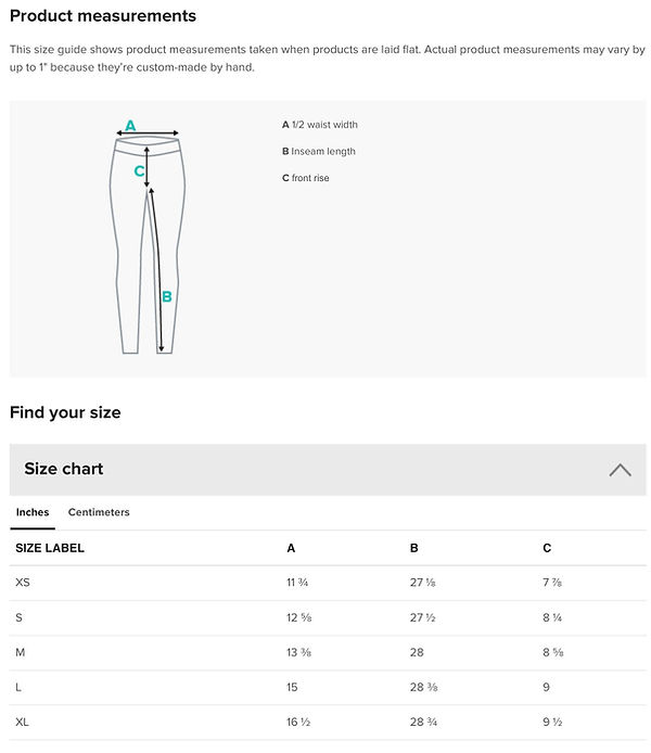 Adult Leggings Size Charts | Creaturations
